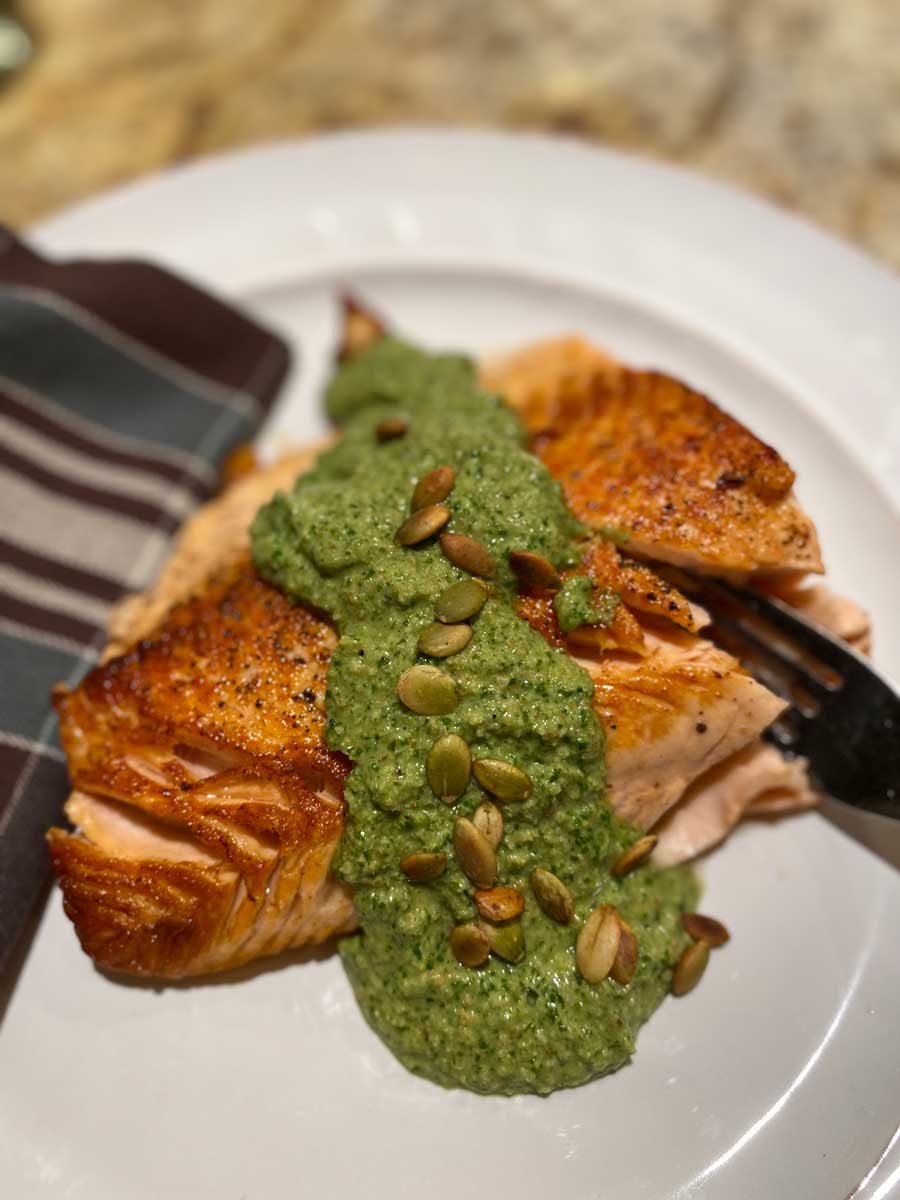 Pan-Seared Salmon with Pumpkin Seed-Cilantro Pesto - Stefanie A ...